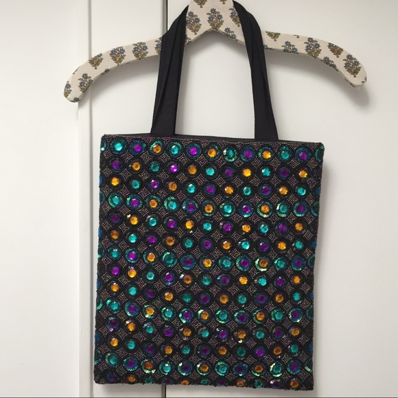 Anthropologie | Bags | Anthro Gemstones And Beaded Flat Tote Bag | Poshmark